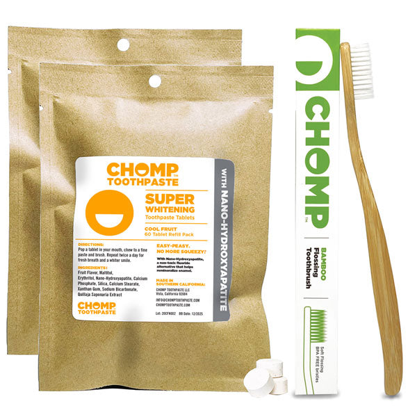 Chomp Cool Fruit NHAP Toothpaste Tablets Refills + Toothbrush - Chomp ...